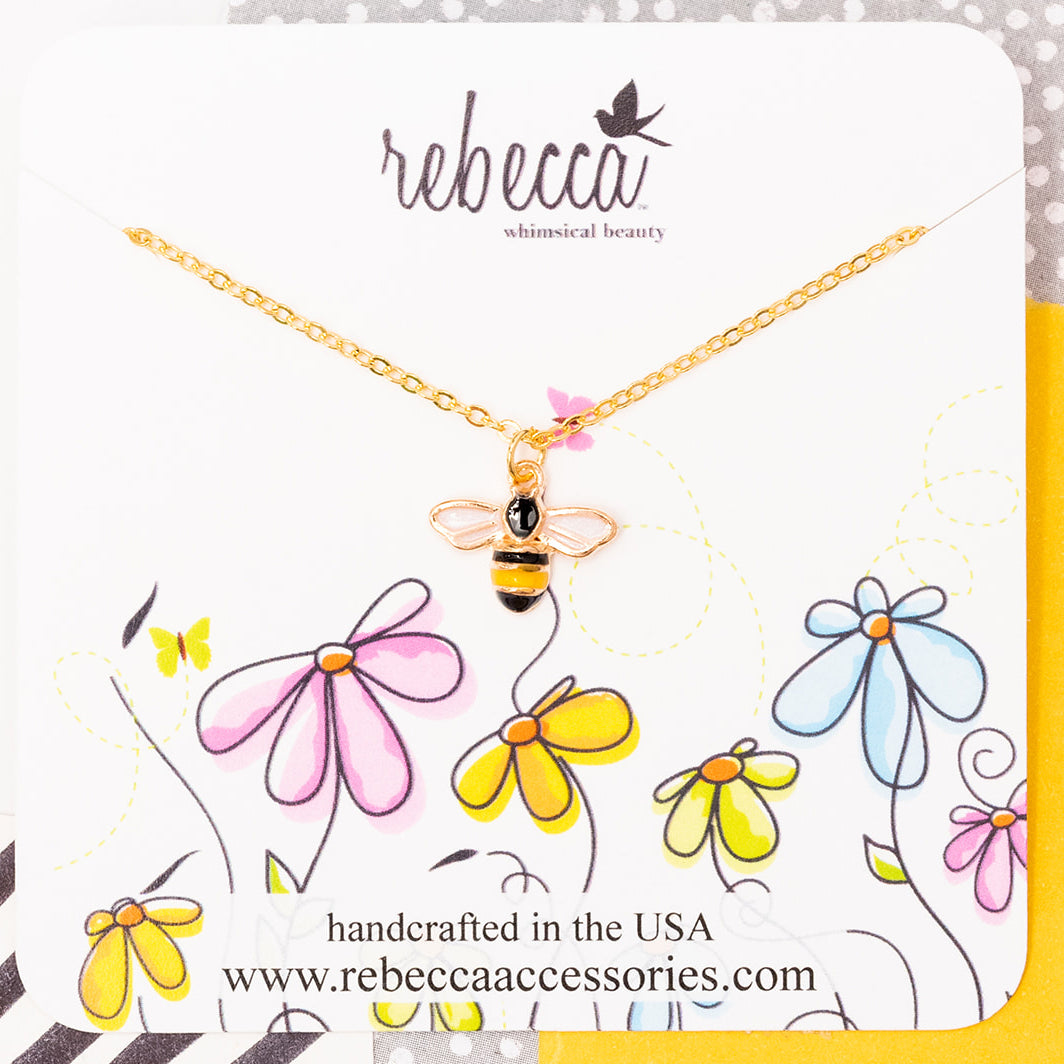 14k Gold Bumble Bee Enamel Pendant Charm Insect Bug Necklace Children ...