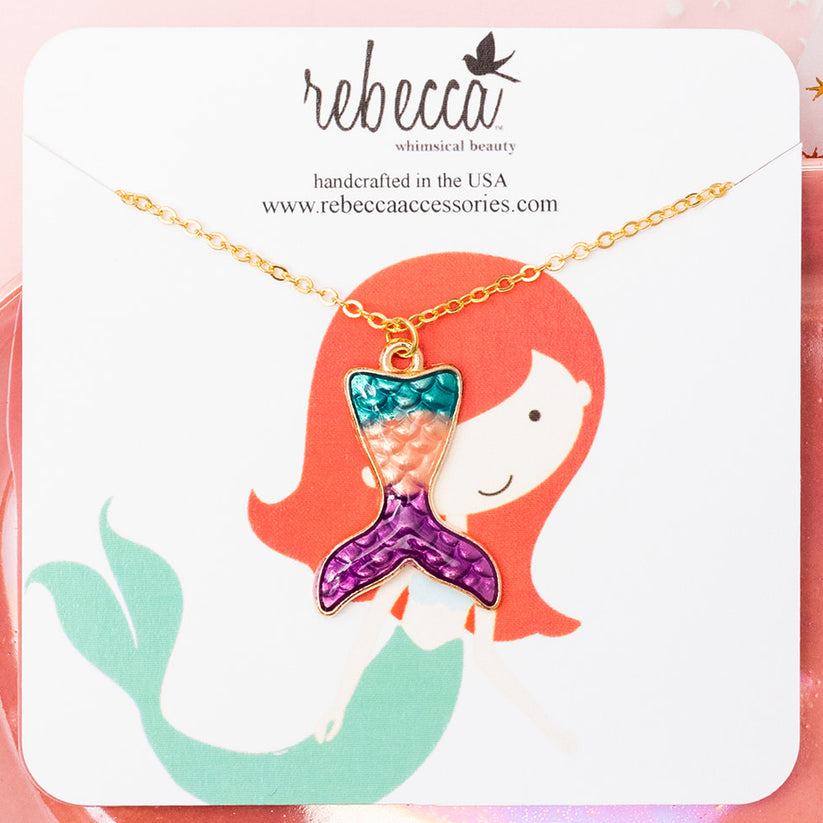 14k Gold Mermaid Tail Enamel Charm Pendant Necklace Children's Jewelry ...